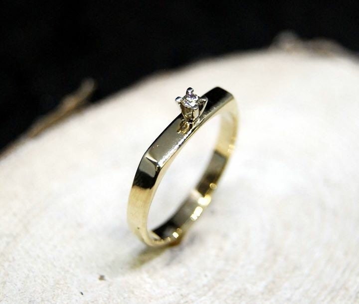 Single Round Cut Fine Diamond 14K Gold Engagement - Etsy