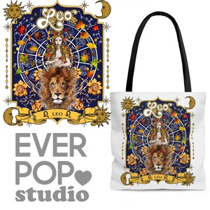 Leo Zodiac Tote, Lion Animal Graphic, Birthday Tarot Print, Trendy ...