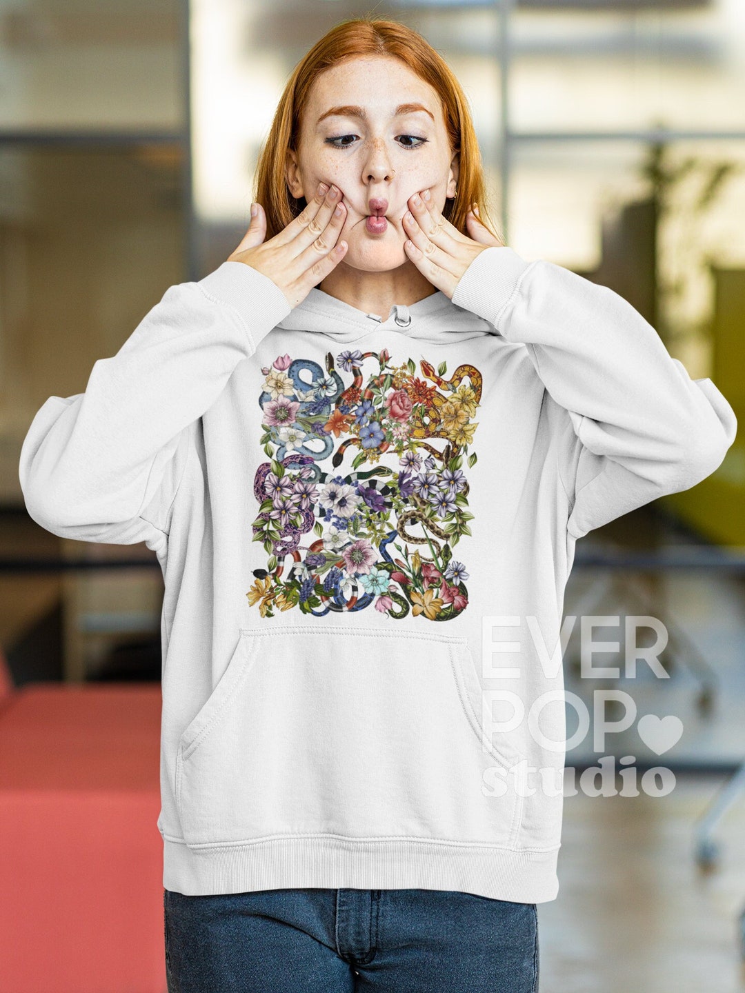 Snake Floral Hoodie: Boho Wildlife Pullover - Etsy