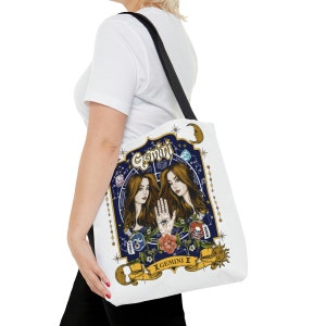 Gemini Zodiac Tote, Sun Moon Star Print, Celestial Graphic, Boho Gothic ...