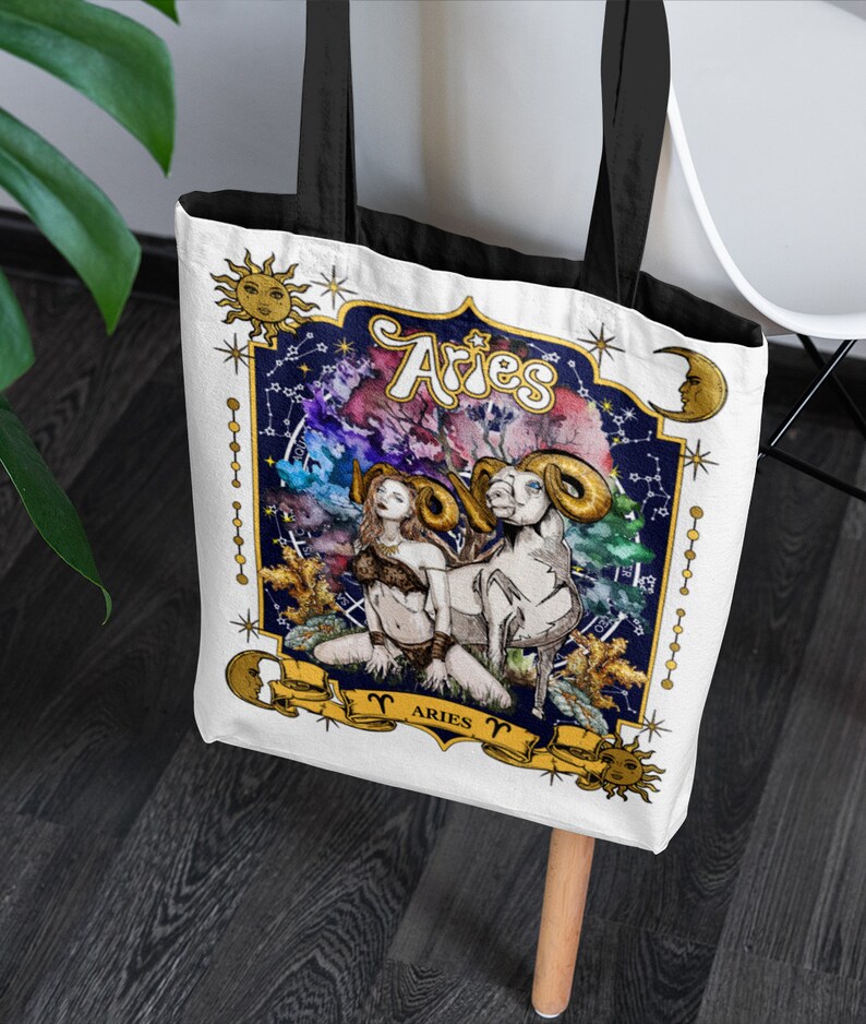 Aries Zodiac Tote Birthday Graphic Bday Tarot Print Boho - Etsy