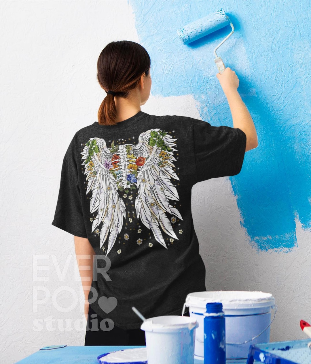 Angel Wing Back Print T-shirt: Rib Cage Hoodie, Halloween Sweatshirt - Etsy