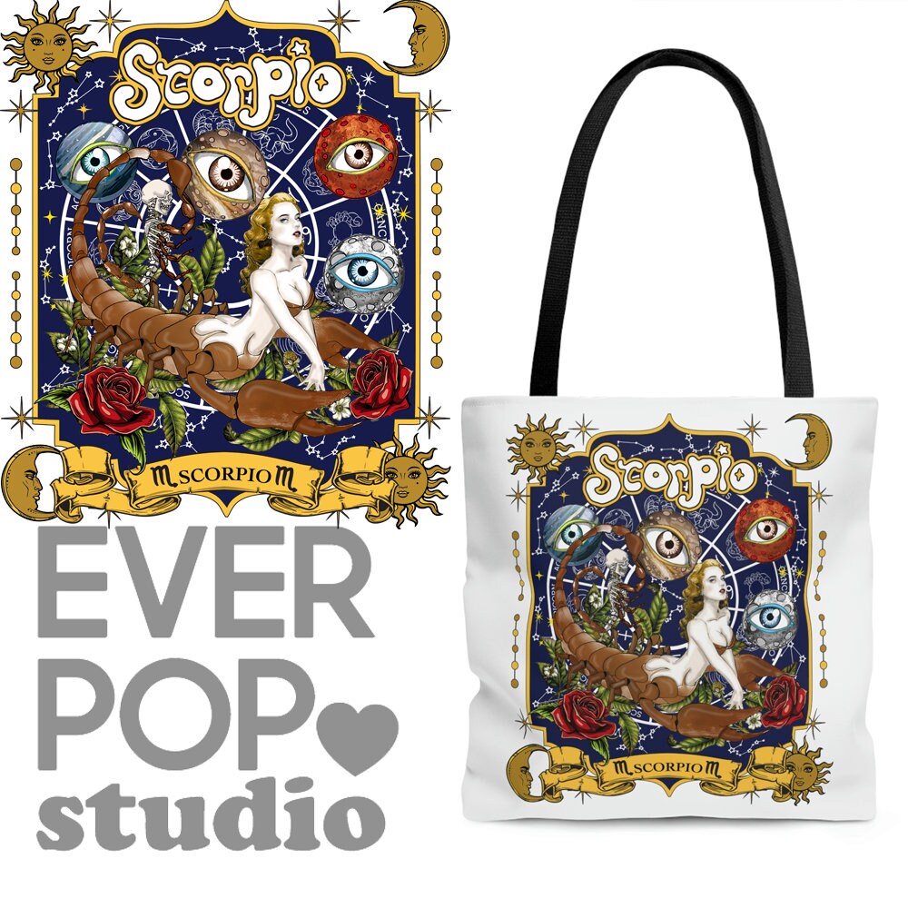Scorpio Zodiac Tote, Birthday Graphic, Bday Star Rose Print, Moon Eye ...