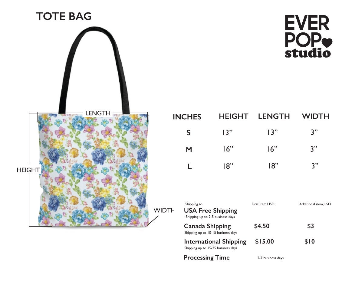 Blue Floral Tote Bag Aesthetic Flower Cool Reusable Fabric - Etsy