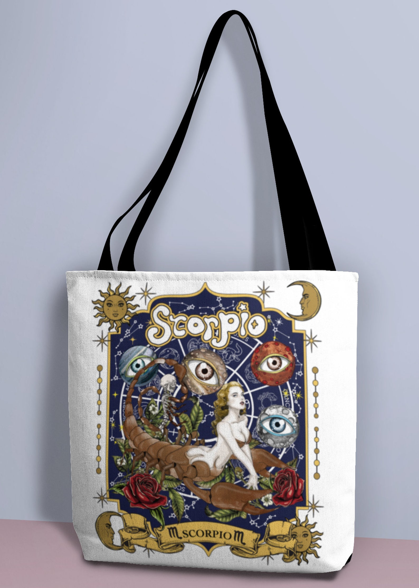 Scorpio Zodiac Tote, Birthday Graphic, Bday Star Rose Print, Moon Eye ...