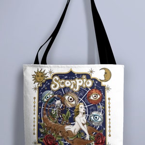 Scorpio Zodiac Tote, Birthday Graphic, Bday Star Rose Print, Moon Eye ...