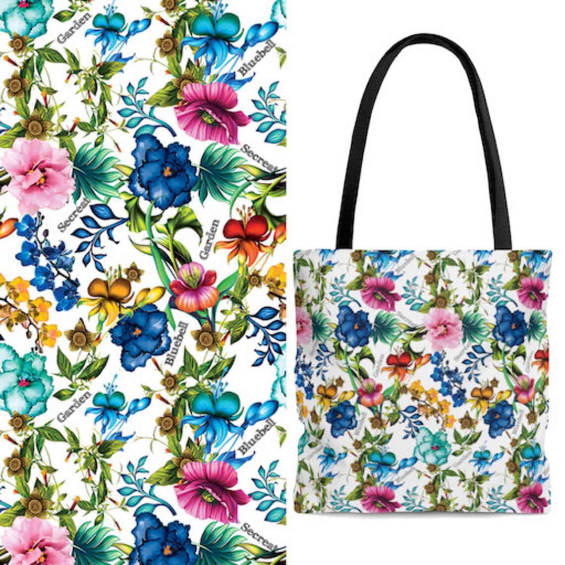 Blue Floral Tote Bag Aesthetic Flower Cool Reusable Fabric - Etsy
