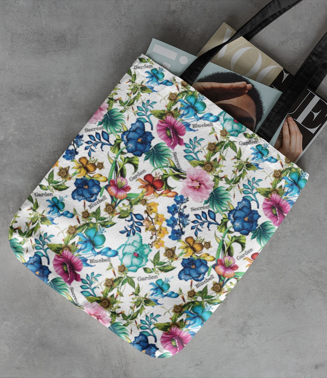 Blue Floral Tote Bag Aesthetic Flower Cool Reusable Fabric - Etsy