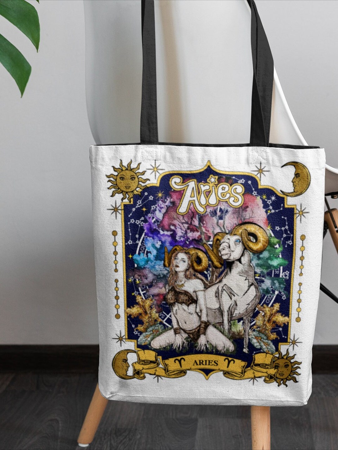Aries Zodiac Tote, Birthday Graphic, Bday Tarot Print, Boho Astrology ...