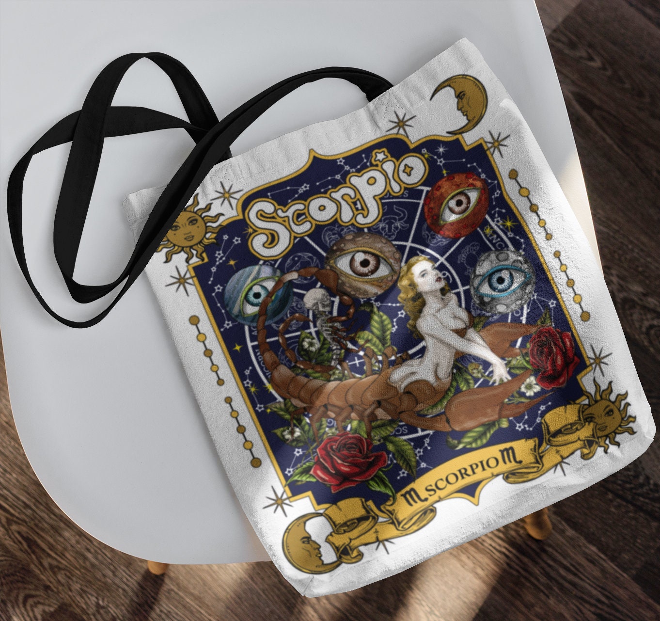 Scorpio Zodiac Tote, Birthday Graphic, Bday Star Rose Print, Moon Eye ...