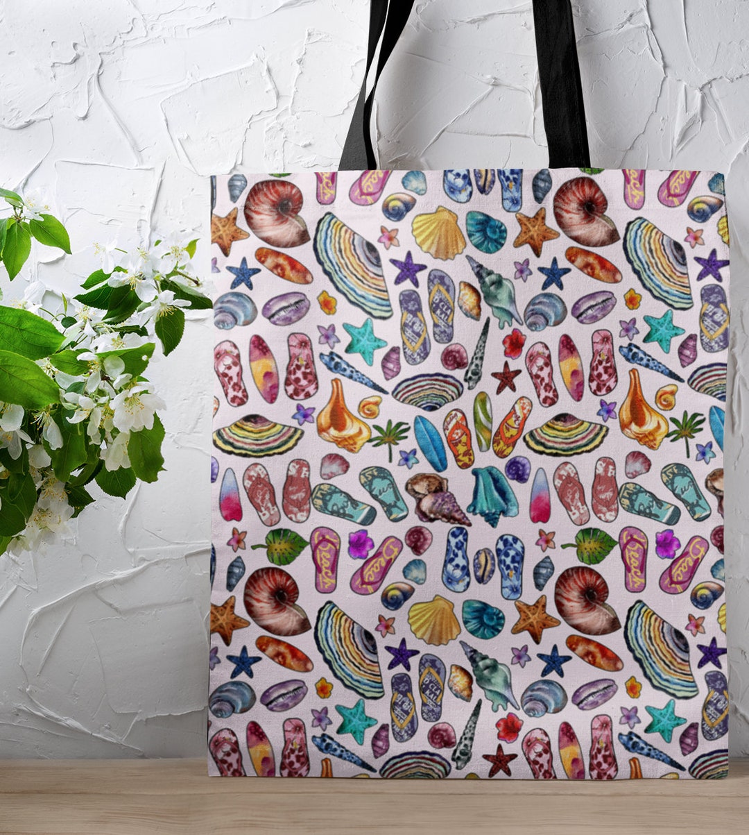 Summer Beach Tote, Cute Surfer Pattern, Tropical Sea Print, Surfing ...