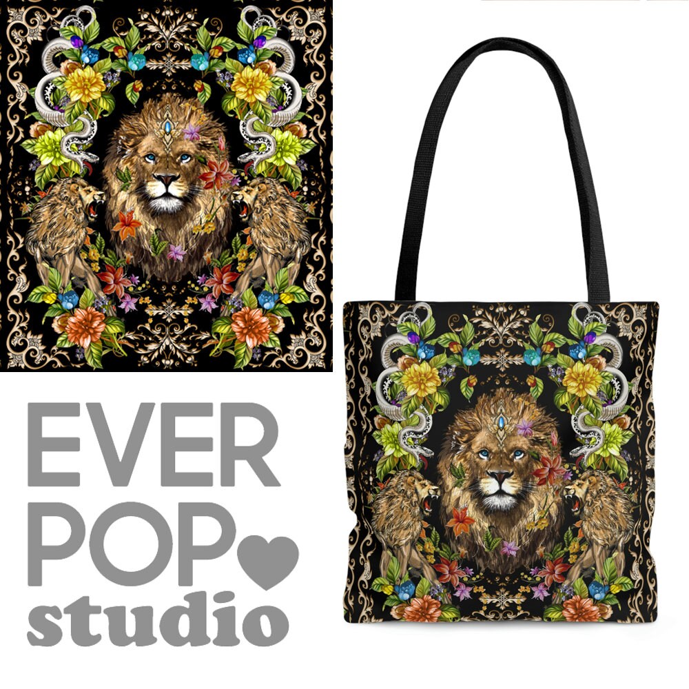 Lion Animal Tote, Leo Zodiac Graphic, Africa Hippie Print, Trendy ...