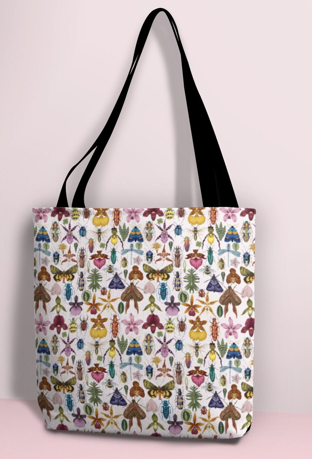Bug Insect Tote, Cute Flower Pattern, Stylish Floral Print, Cottagecore ...