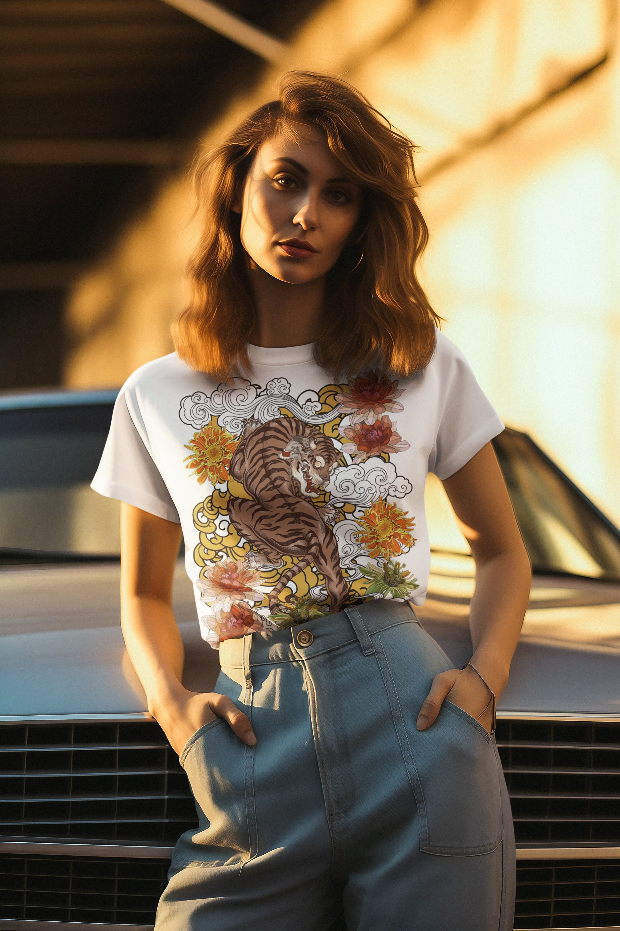 Devil Tiger Graphic Tee: Japanese Floral Streetwear - Etsy