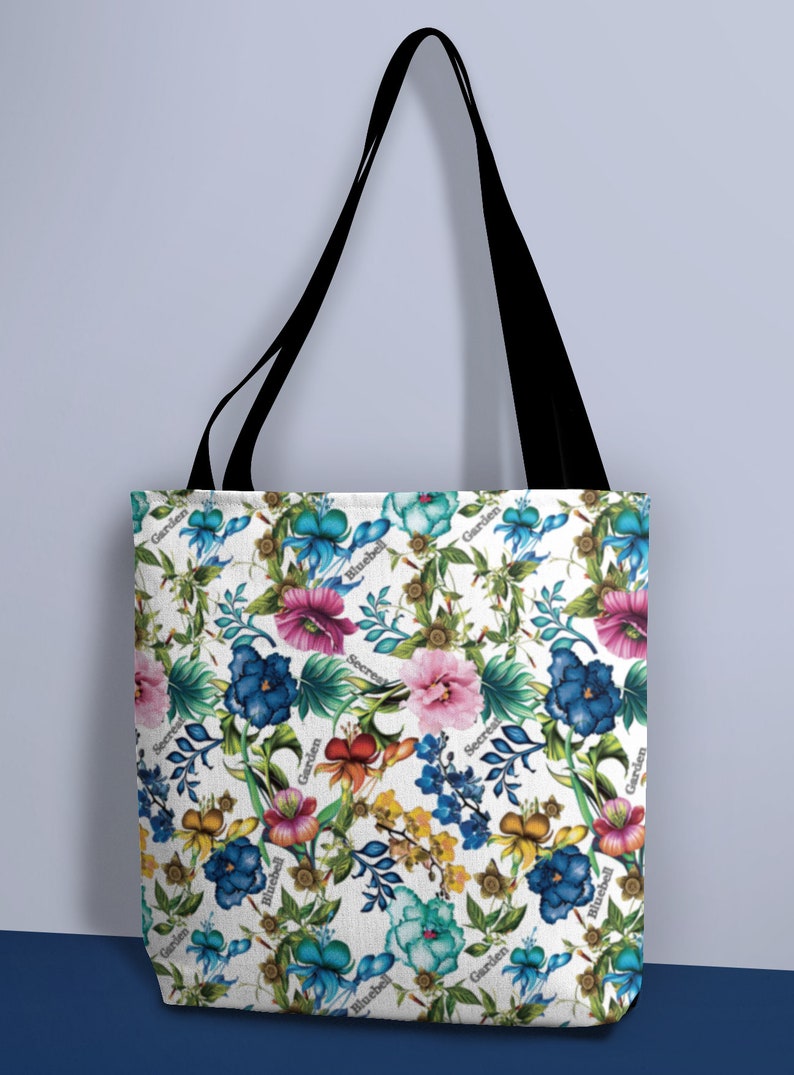 Blue Floral Tote Bag Aesthetic Flower Cool Reusable Fabric - Etsy