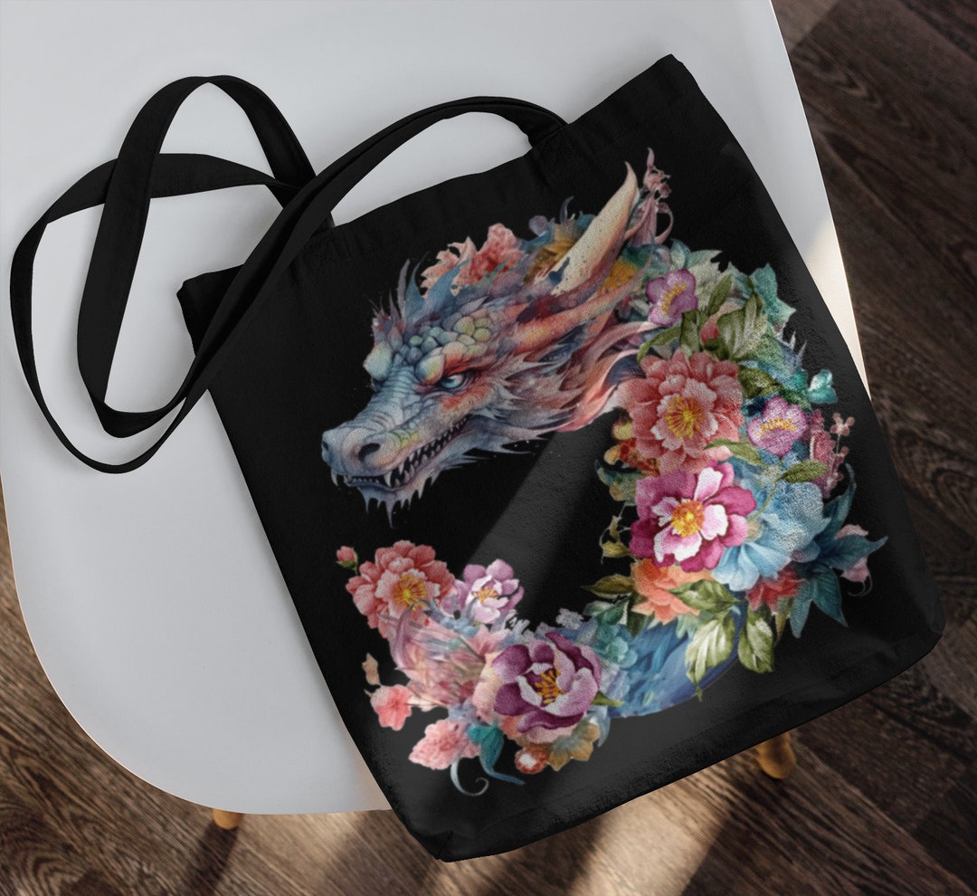 Dragon Dnd Tote, Wizard Graphic, Magic Flower Print, Trending Handbag ...