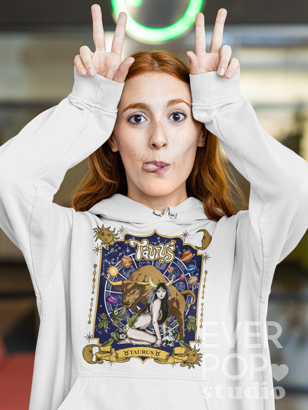 Taurus Zodiac Hoodie: Tarot Astrology Graphic Sweatshirt - Etsy