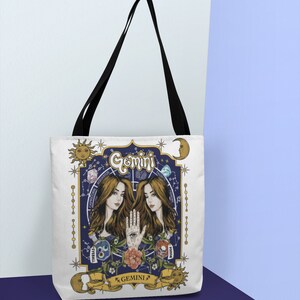 Gemini Zodiac Tote, Sun Moon Star Print, Celestial Graphic, Boho Gothic ...