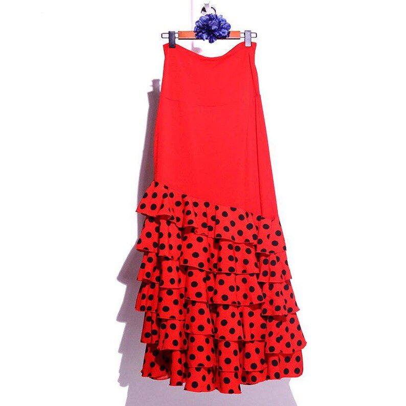 Flamenco Dance Performance Skirt Red Black Polka 6 Frills - Etsy