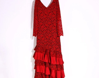 Flamenco Dress Red off the Shoulder Lace Sevillanas - Etsy