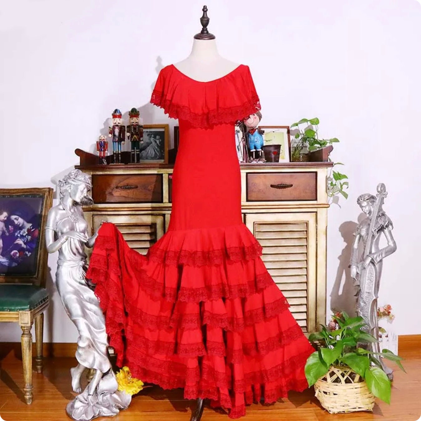 Flamenco Dress Red off the Shoulder Lace Sevillanas - Etsy