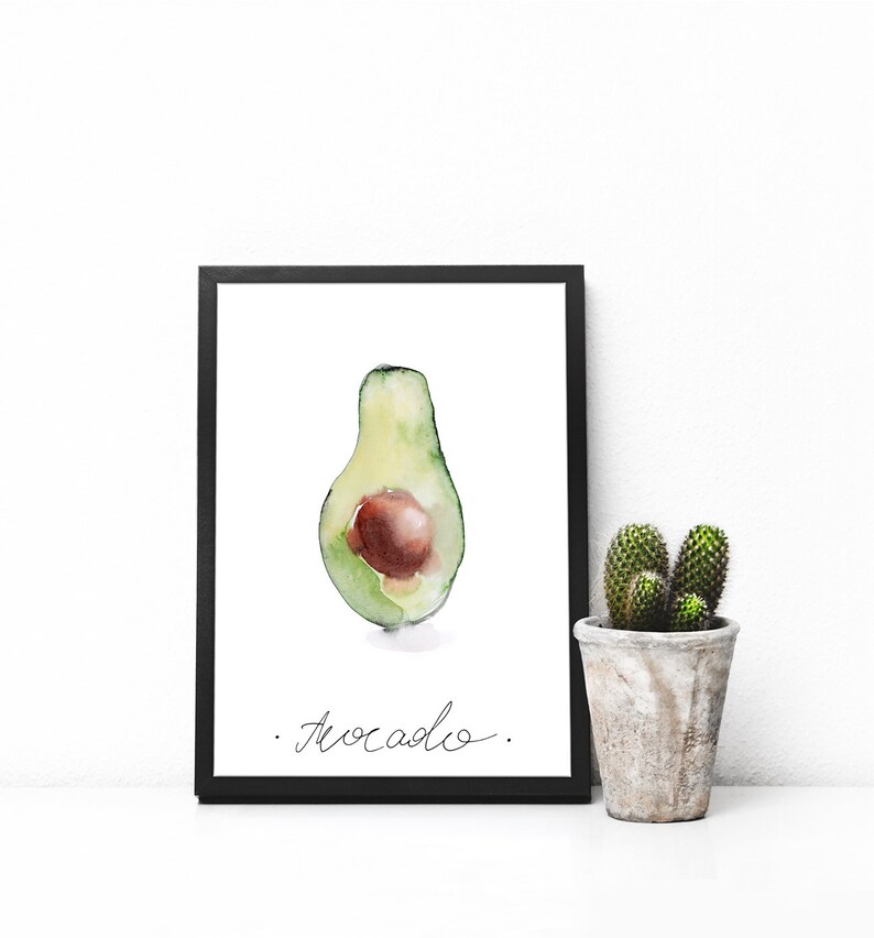 Aguacate pared arte cocina cartel imprimible fruta verdura acuarela ...
