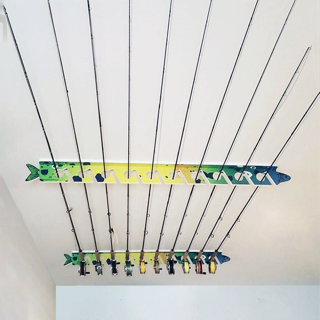 Fishing Rod Holder for 7 Fishing Poles Big Daddy Fishing Rod Rack, Wall ...
