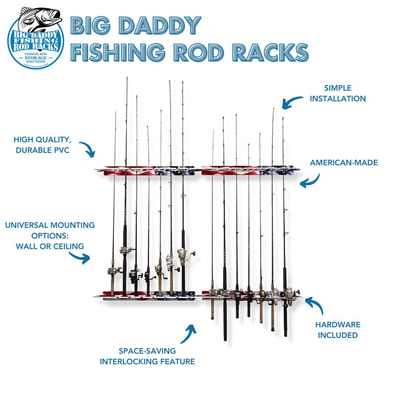7-rod Holder Big Daddy Fishing Rod Rack Wall/ceiling Mount Storage ...