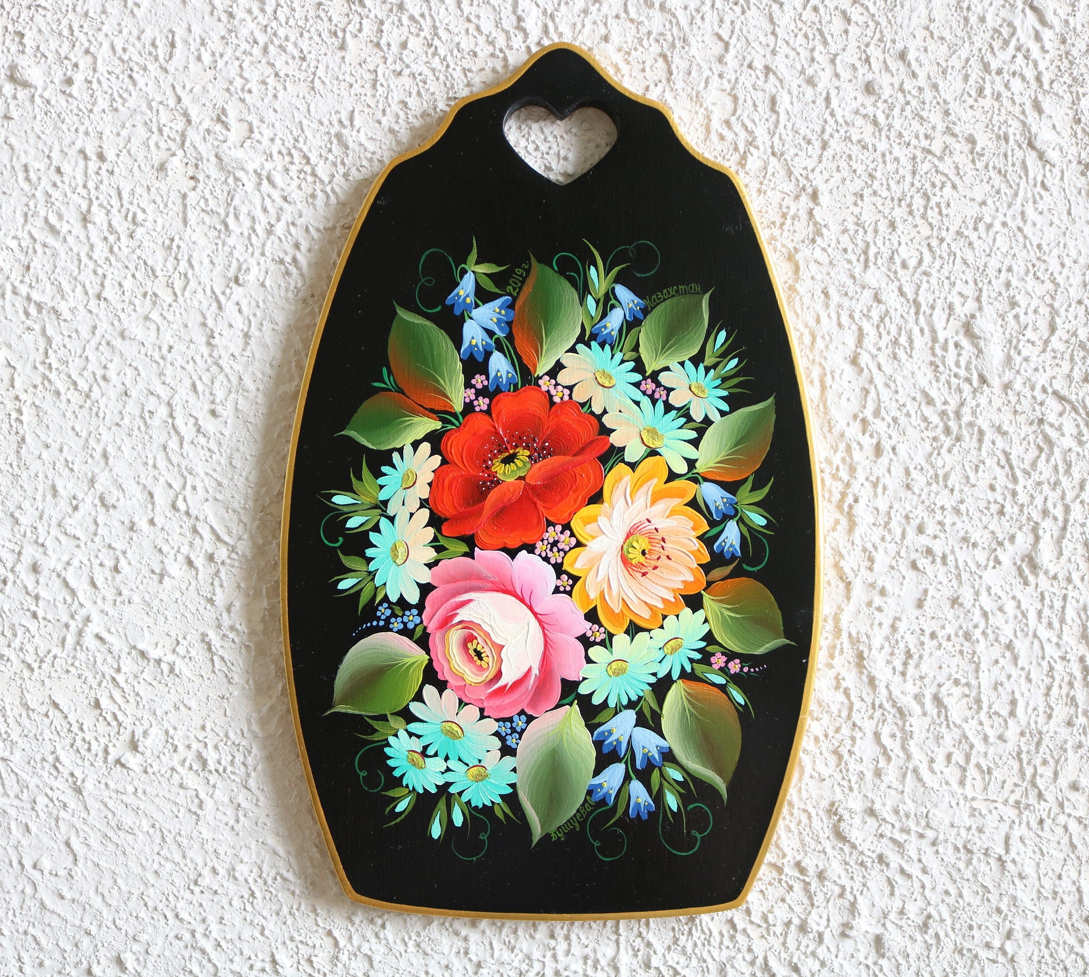 Painted Flower Board, Flower Kitchen Board, Floral Cutting Board, One ...