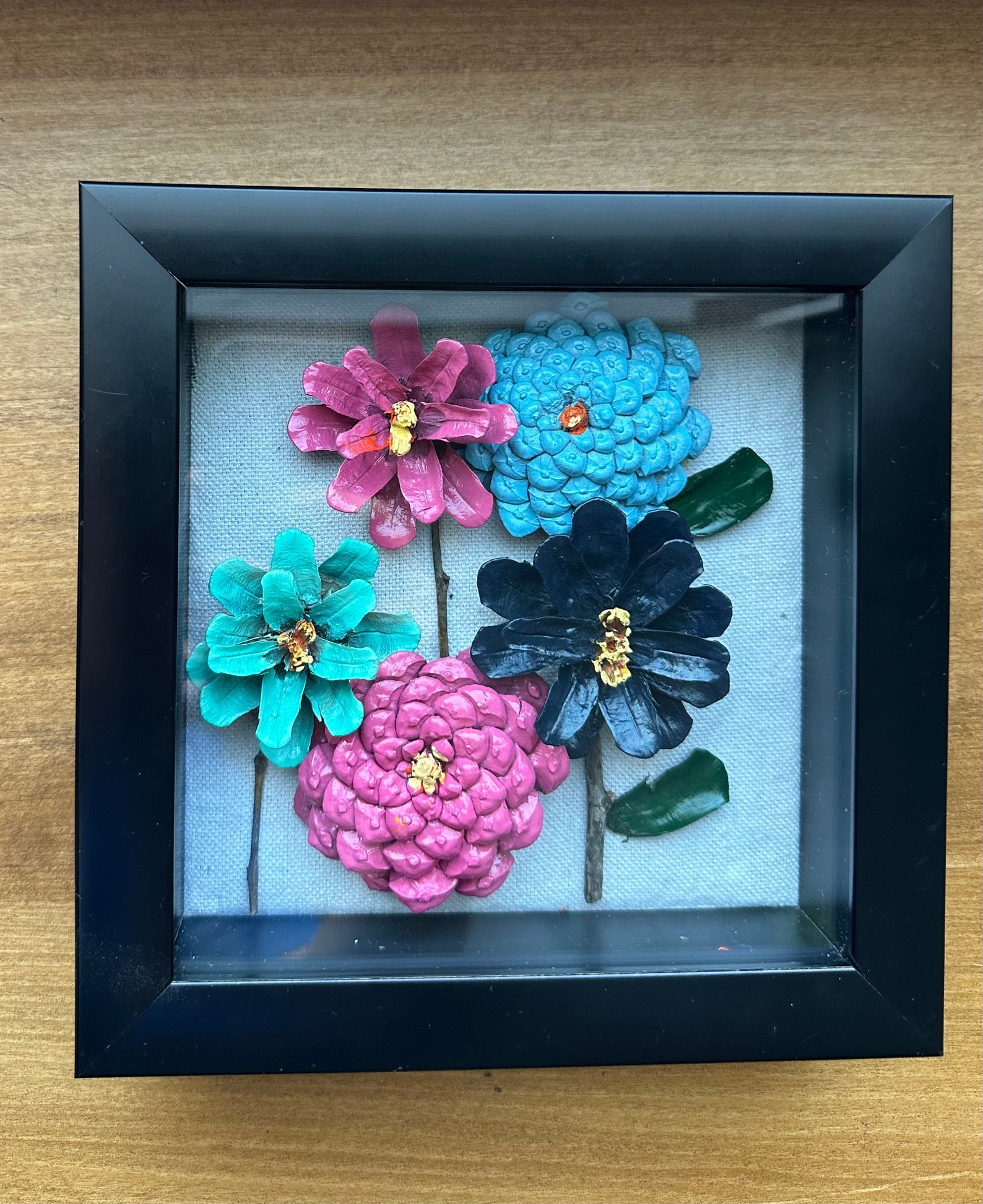 Painted Pinecone Flowers in Black Shadow Box - Etsy