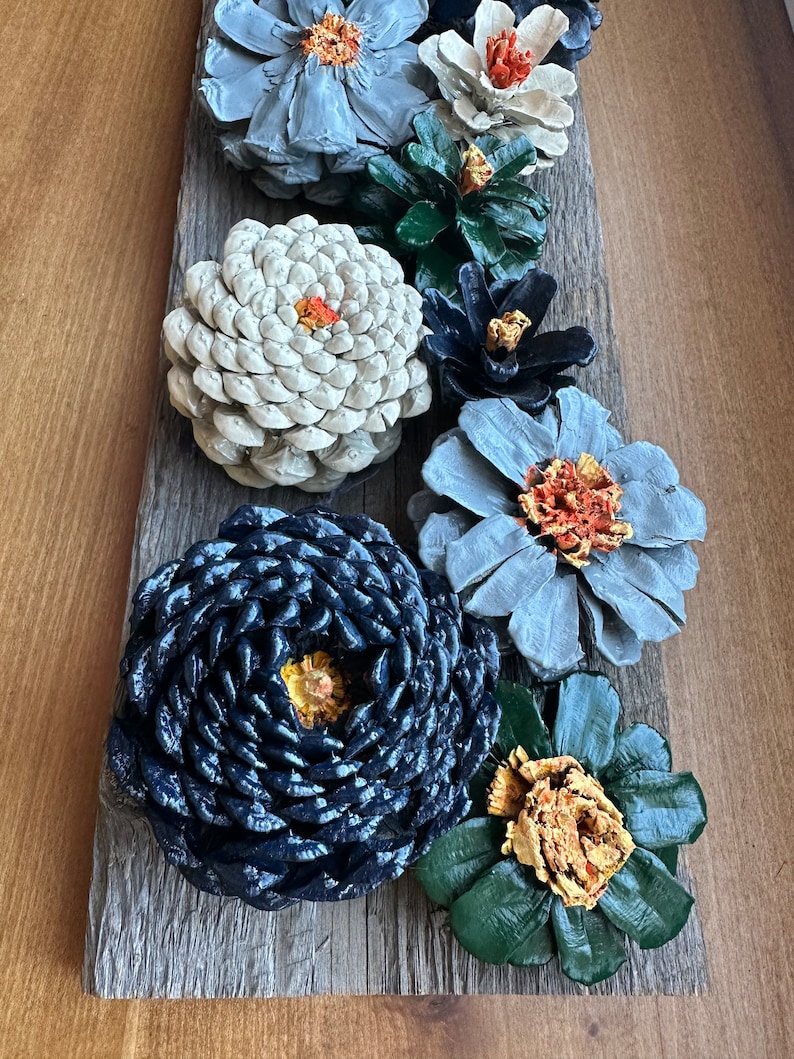 Painted Pinecone Flowers on Barn Wood Wall Art - Etsy