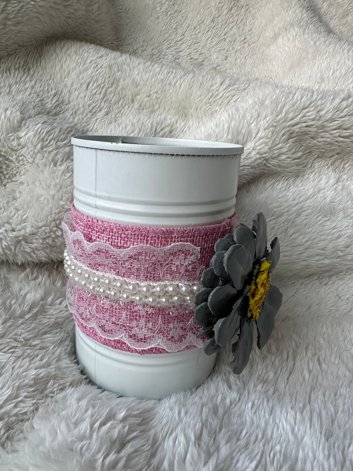 Repurposed Tin Can With Pretty Painted Pinecone Flower With Burlap and ...