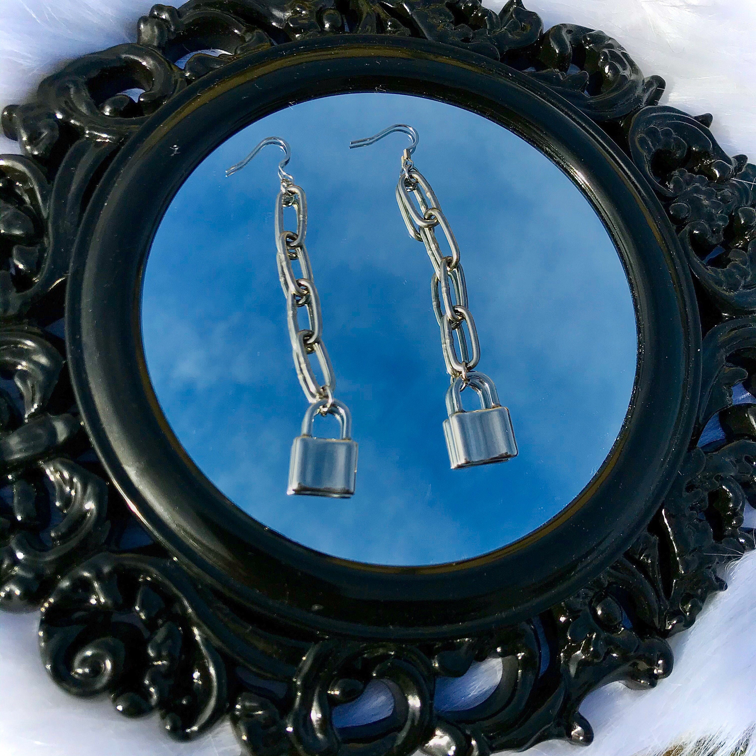 Selene Stainless Steel Chain & Lock Earrings Aesthetic | Etsy