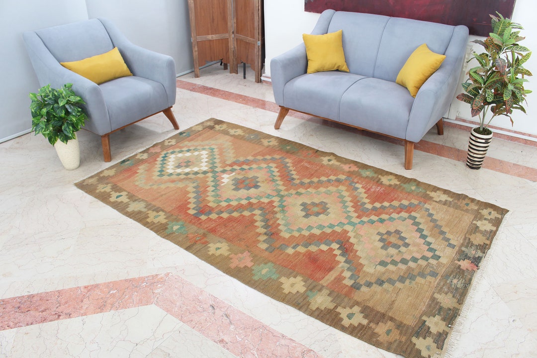 Traditional Geometric Kilim Rug 5x8 Hooked Area Kilim Rug 4.6'x7.10 ...