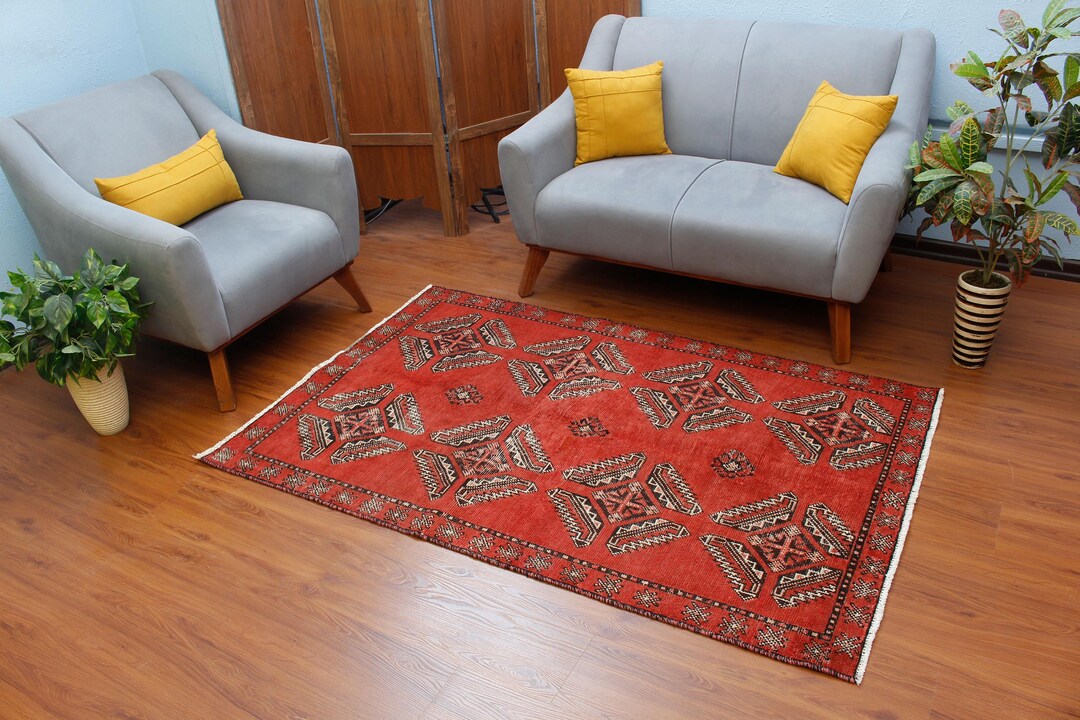 Area Rugs, 3x6 Rug, 3x6 Turkish Rug, Red Vintage Kitchen and Bedroom ...
