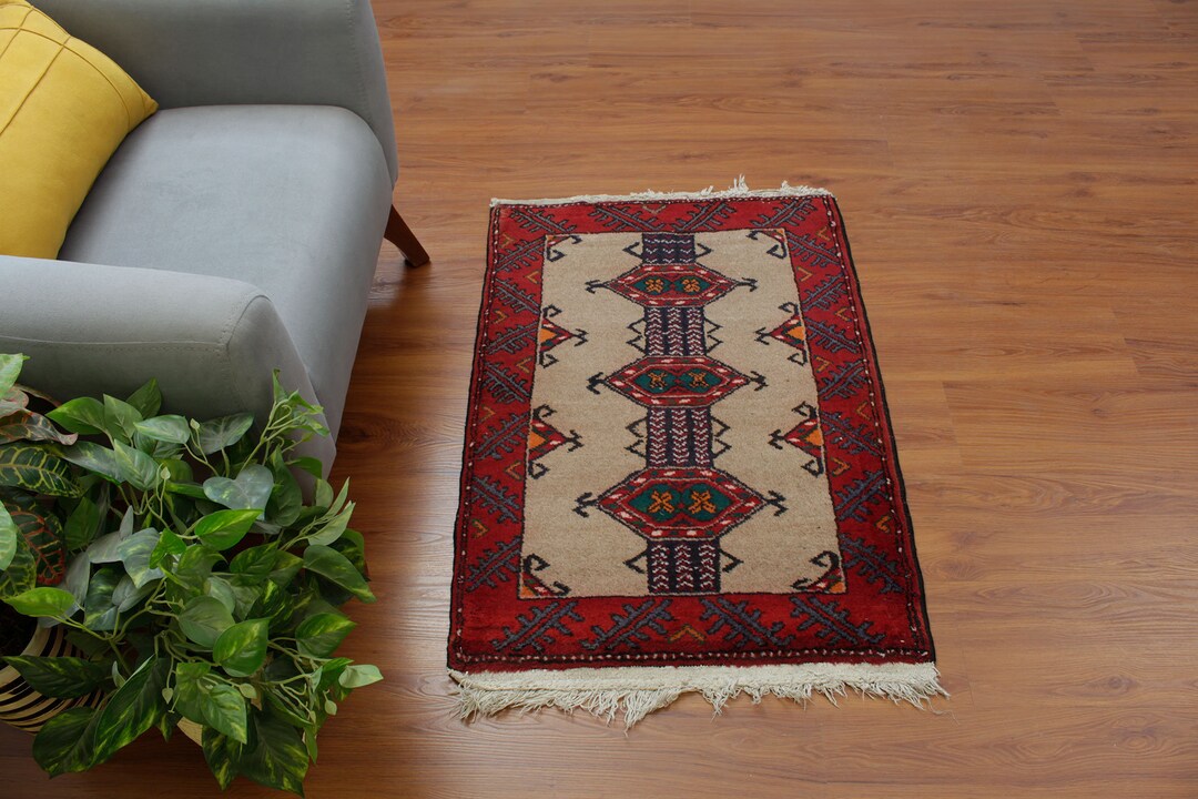 Small Rug Persian Small Red Rug 2x3 Front Door Mat Rug Vintage Handmade ...