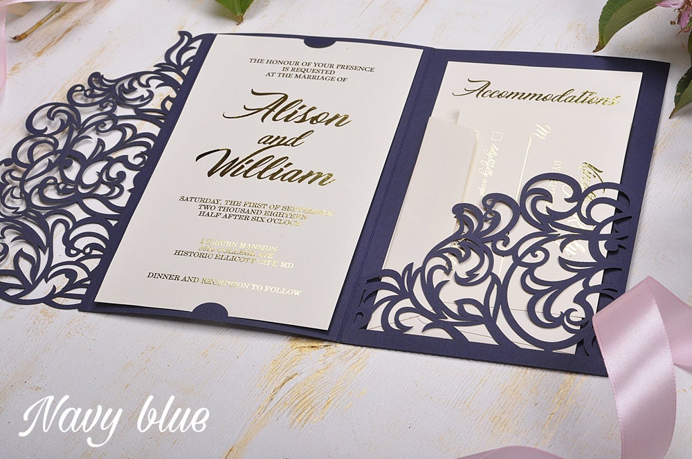 Navy Blue Wedding Invitations. | Etsy