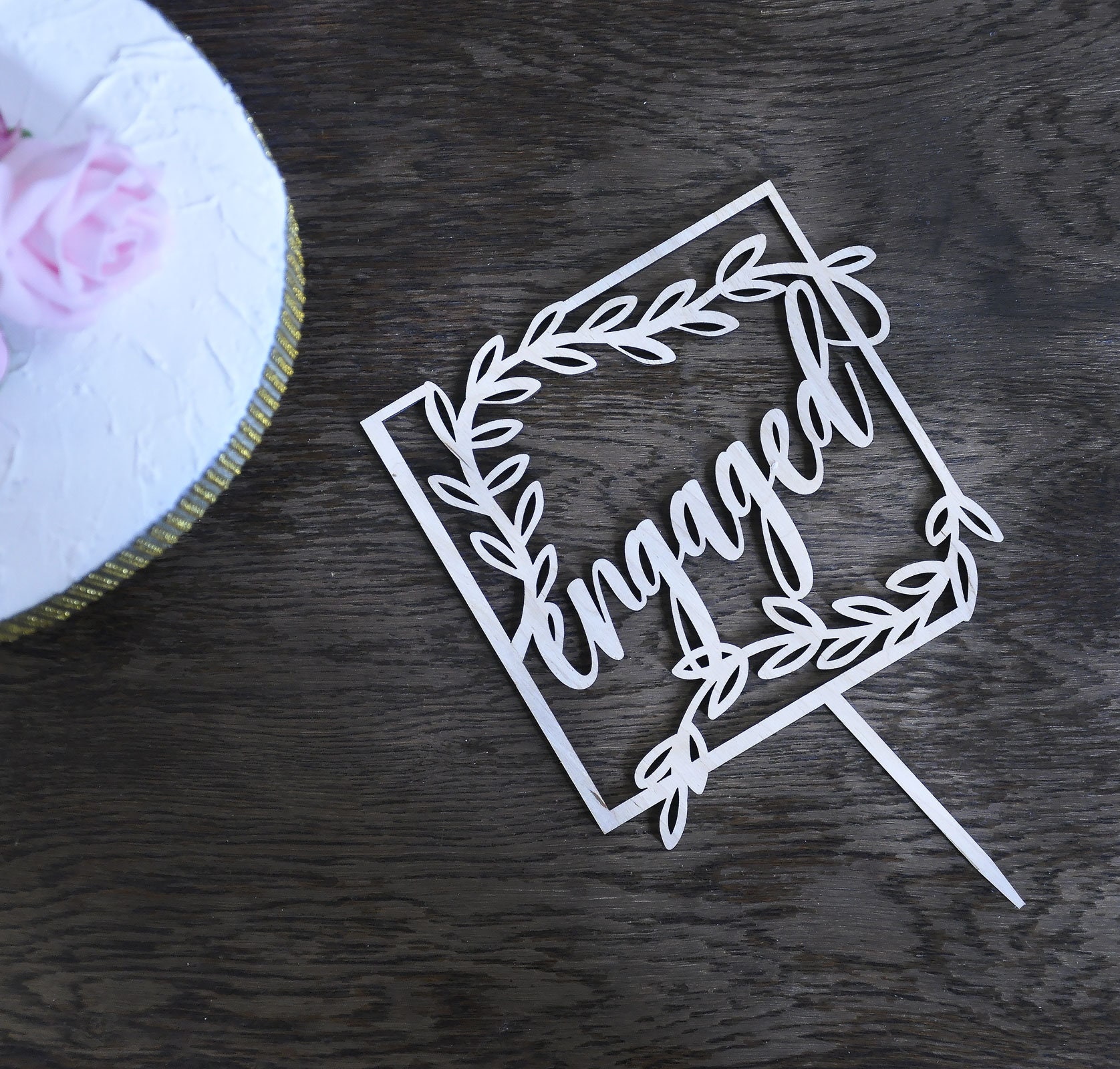 Engaged Cake Topper. Engagement Cake Topper. Wreath Cake | Etsy
