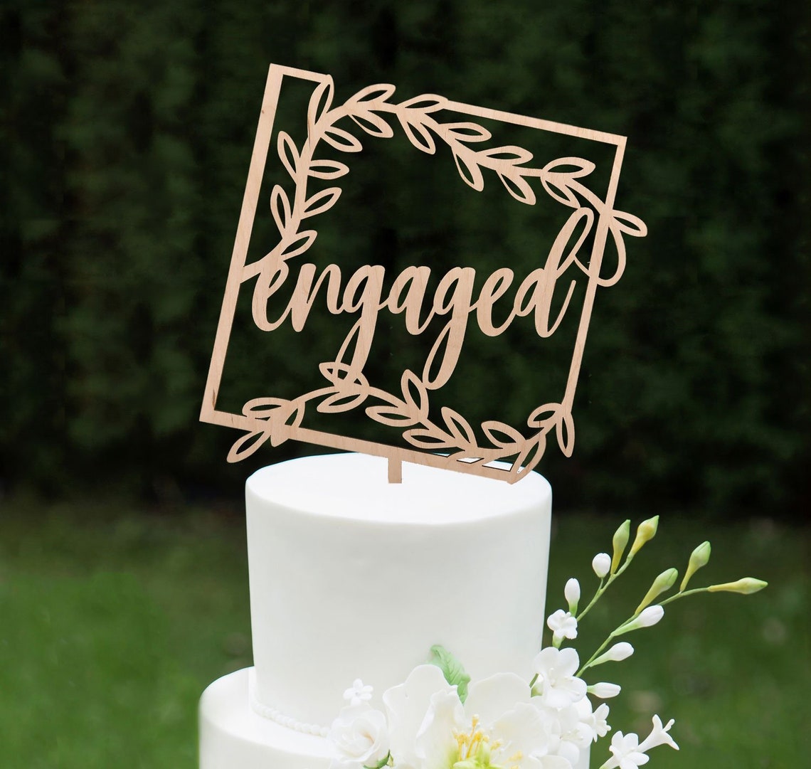 Engaged Cake Topper. Engagement Cake Topper. Wreath Cake | Etsy