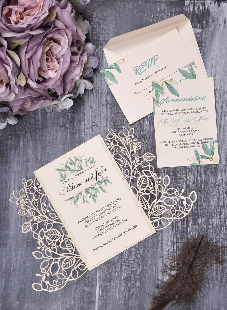 Laser Cut Wedding Invitations. Floral Wedding Invitations. - Etsy
