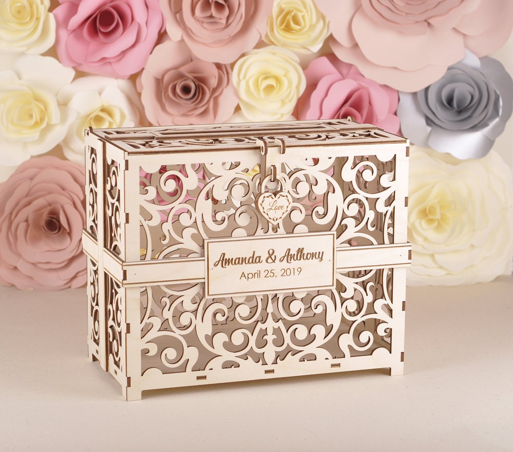 Wedding card box with slot and lock. wood wedding card box | Etsy