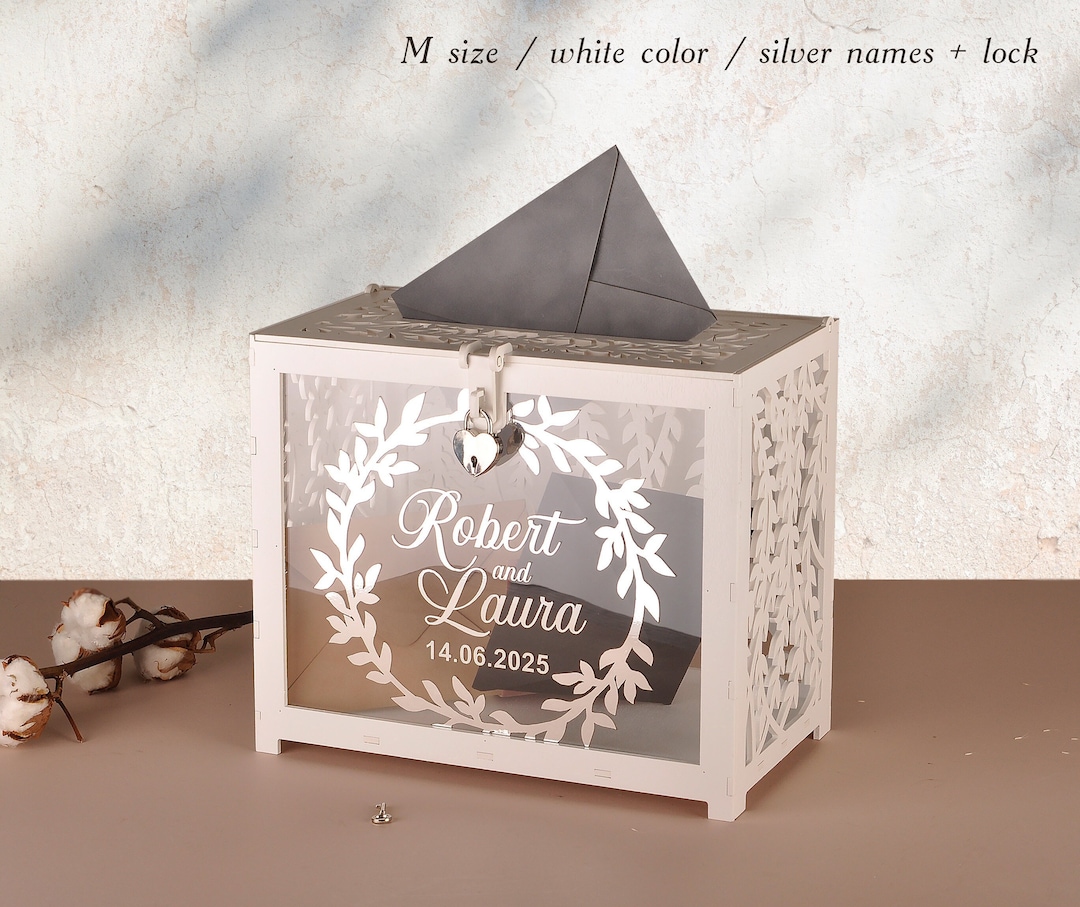 White Wedding Card Box With Lock, Birch Plywood, Assembled - Etsy