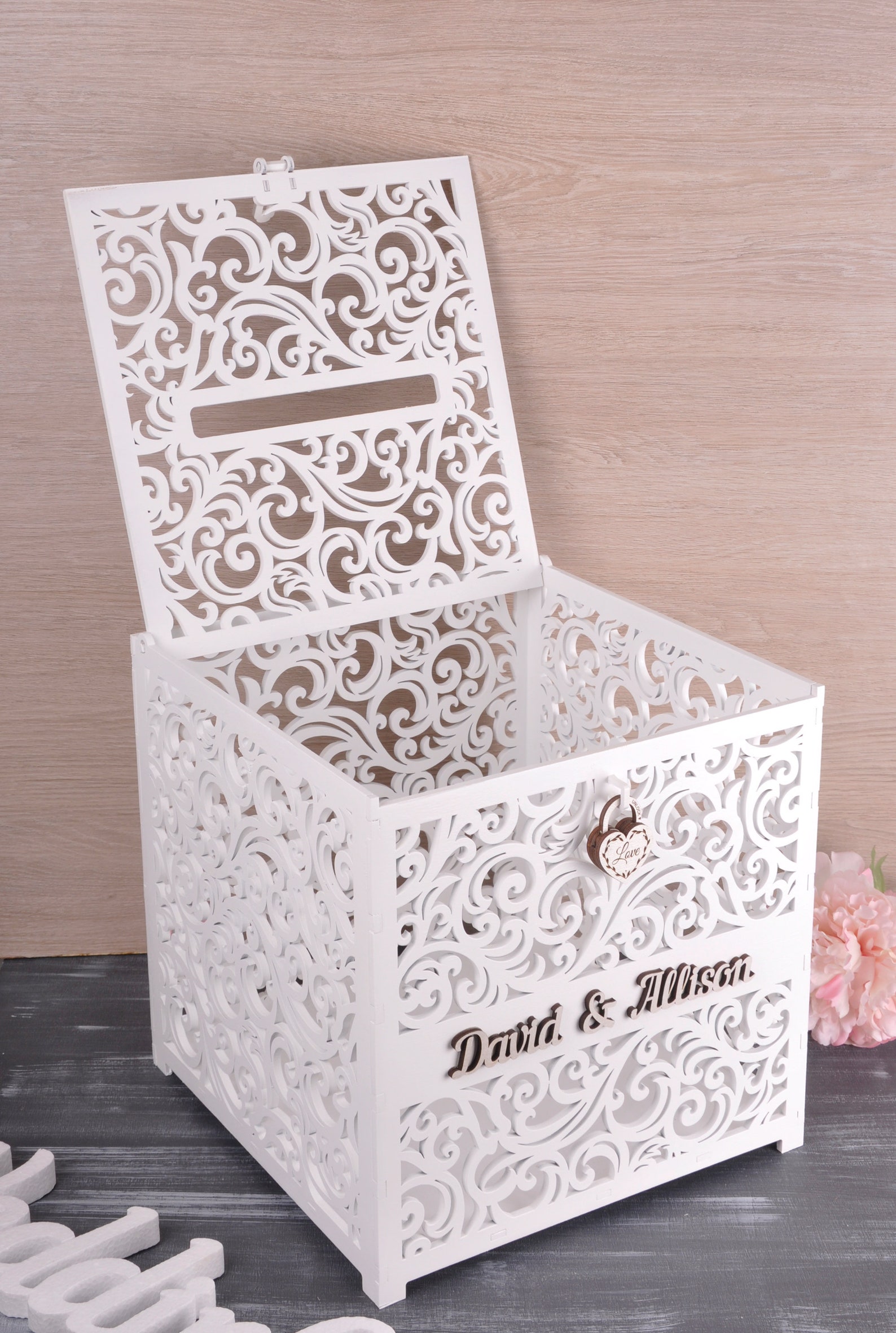 Personalized Wedding Card Box With Lock, Birch Plywood Wishing Well - Etsy