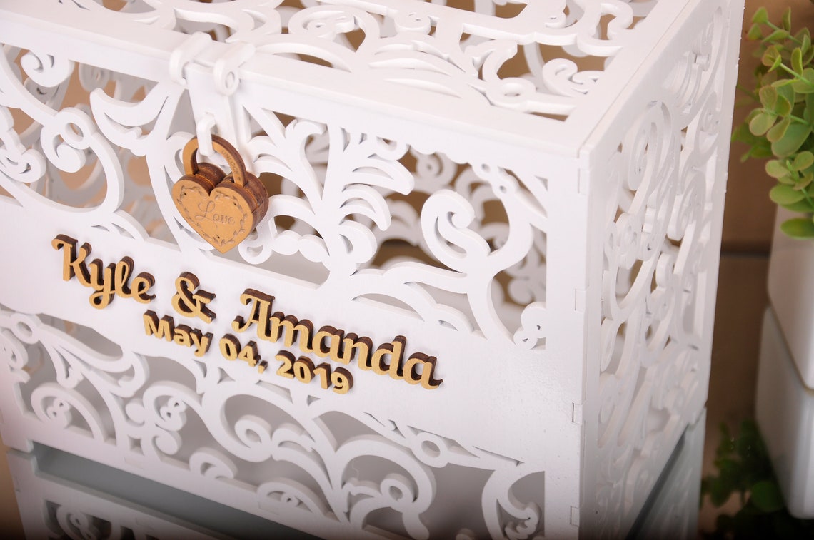 Wedding post box with names and wedding date | Etsy