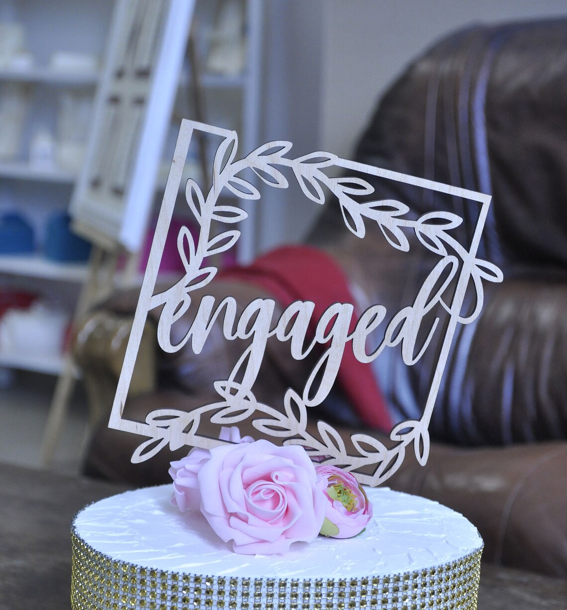 Engaged Cake Topper. Engagement Cake Topper. Wreath Cake | Etsy