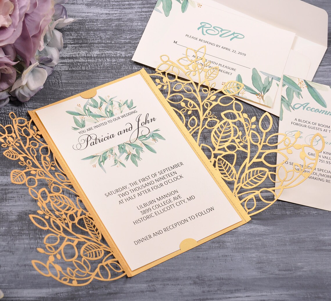 Laser Cut Wedding Invitations. Floral Wedding Invitations. - Etsy