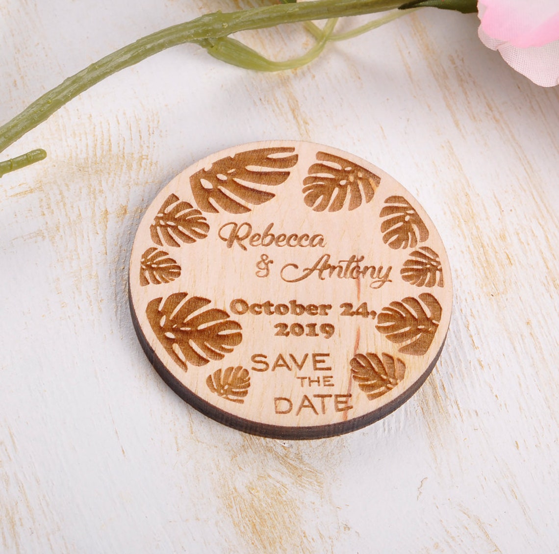 Tropical Leaf Wooden Save the Date Magnets - Etsy