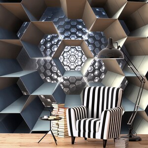 Geometric Wallpaper 3D Hexagons Wallpaper Dark Honeycomb Pattern Wall ...