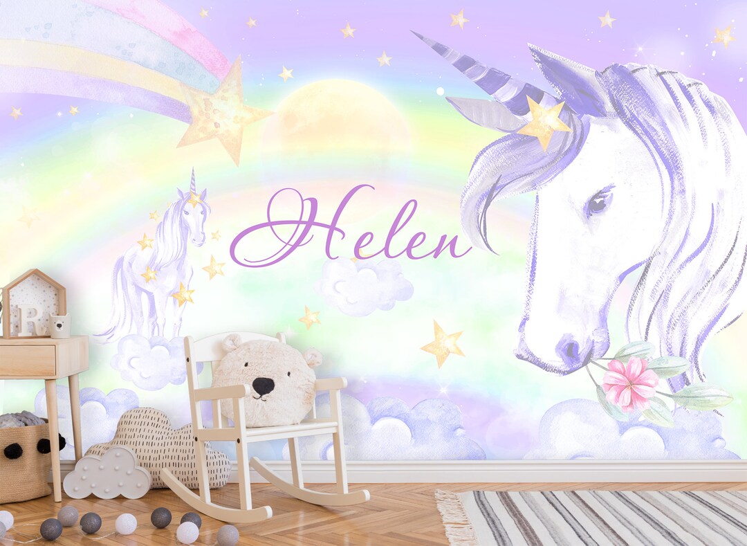 Unicorn Wallpaper Personalized Name, Unicorn Wallpaper Baby Girls Room ...