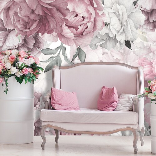 Peonies Wallpaper Removable Floral Wall Mural Peonies Etsy